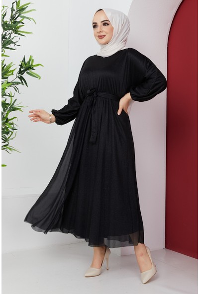 İmaj Butik Simli Kuşak Detaylı Tesettür Abiye/siyah İmaj Butik Simli Kuşak Detaylı Tesettür Abiye/siyah
