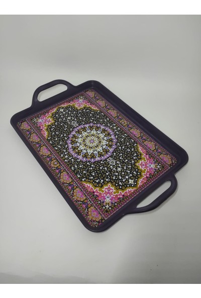 Ramdet modern ethnic desenli 39-26 cm motif ışlemeli servis sunum çay tepsisi m