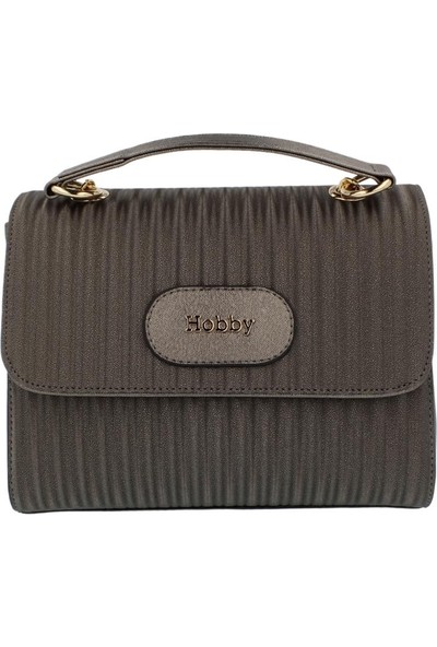 Hobby 226119 Baskılı Deri Kadın Omuz Çantası Platin