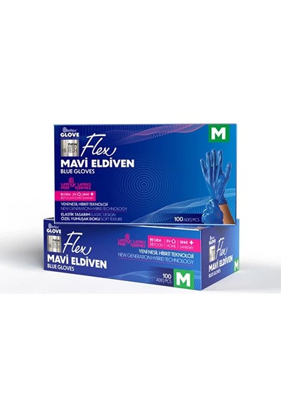 Flex Glove Medikal Eldiven Pudrasız Mavi 100'LÜ Flex Glove Medikal Eldiven Pudrasız Mavi 100'LÜ
