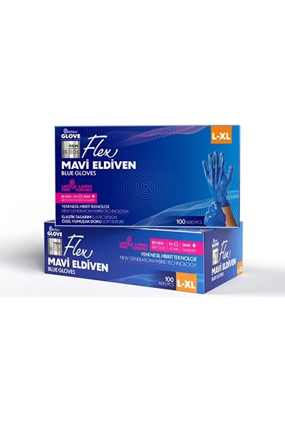 Flex Glove Medikal Eldiven Pudrasız Mavi 100'LÜ Flex Glove Medikal Eldiven Pudrasız Mavi 100'LÜ