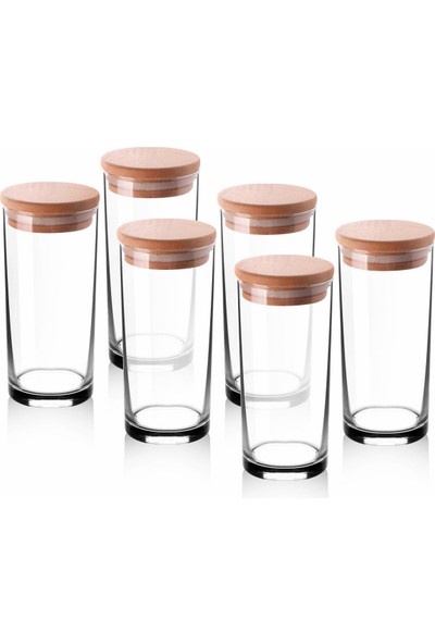 Queens kitchen 6 adet ahşap vakum kapaklı saklama takımı