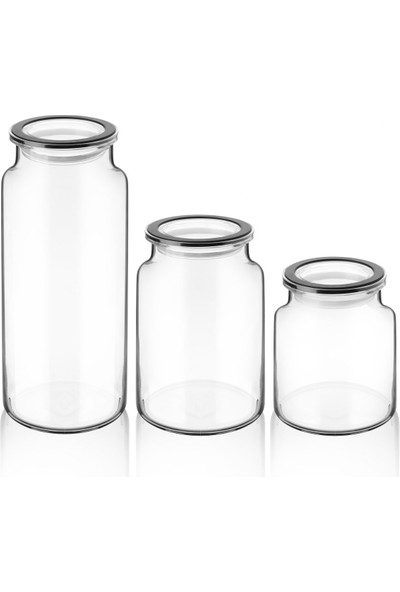 Queens kitchen 3'lü cam kavum kapaklı saklama takımı