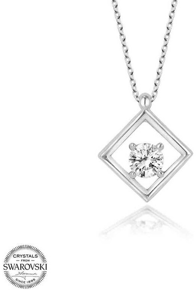 Swarovski Taşlı Gümüş Dörtgen Bayan Kolye