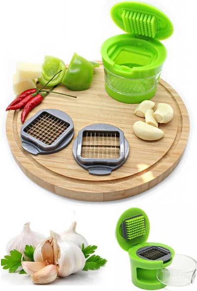 Kitchen Store Sarımsak Ezici 2 Başlıklı Hazneli Pres Sarımsak Rendesi Sebze Doğrama Rende Seti Zencefil Öğütücü