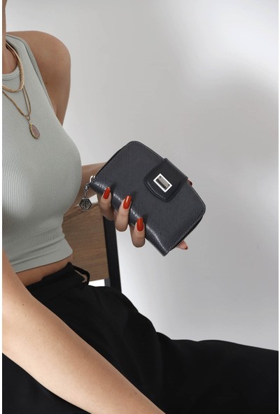 Silver Polo Antrasit Iki Bölmeli Kadın Cüzdan & Kartlık SP874