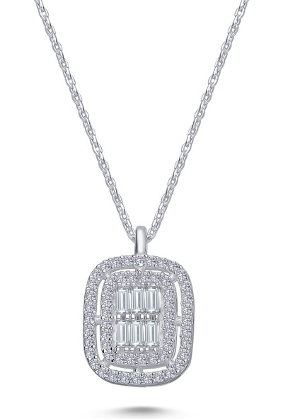 Livia Pırlanta gümüş Zirkon Baget Taşlı Kolye 925 Ayar