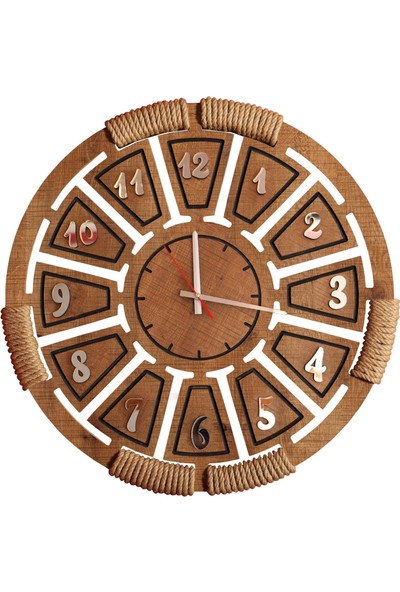 Çetin Shop Halat Işlemeli Ahşap Saat 45 cm Gümüş Kabartmalı Jüt