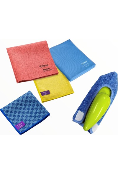 Silva Mikrofiber El Mop + 3'lü Temizlik Bezi + Inatcı Zor Kir Bez Temizlik Set Silva Mikrofiber El Mop + 3'lü Temizlik Bezi + Inatcı Zor Kir Bez Temizlik Set