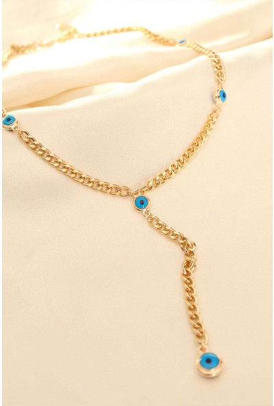 KaktüsKedi Altın Renk Nazar Boncuklu Kadın Kolye