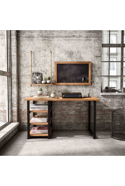 Woodesk Masif Ağaç Tik Renk Çalışma Masası Takımı CPT4606-140