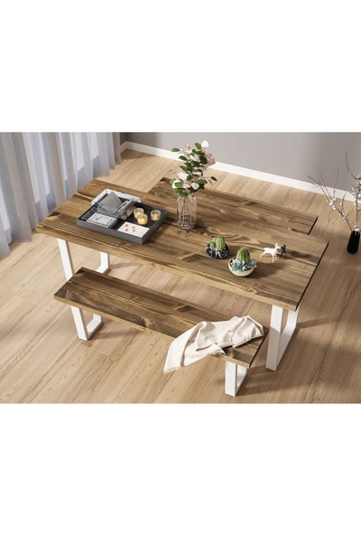 Woodesk Sakız Masif Ceviz Renk 140x70 Çift Banklı Masa Takımı CPT7061-140 Woodesk Sakız Masif Ceviz Renk 140x70 Çift Banklı Masa Takımı CPT7061-140