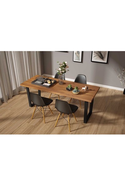 Woodesk Beril Masif Tik Renk 140x70 Sandalyeli Masa Takımı CPT7346-140