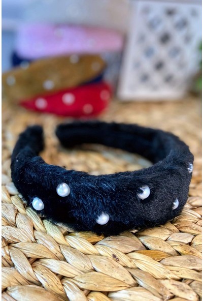 Şubu Tasarım Peluş Incili Taç Siyah SBT74