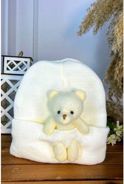 Şubu Tasarım Çocuk Krem Ayıcıklı Bere 0-10 Yaş Krem SBT663