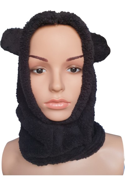 Ororabutik Teddy Bear Ayıcık Kulaklı Boyunluk Bere-Siyah