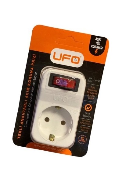Ufo Tekli Anahtarlı Akım Korumalı Priz Beyaz