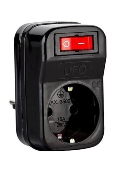 Ufo Tekli Anahtarlı Akım Koruma Prizi Siyah