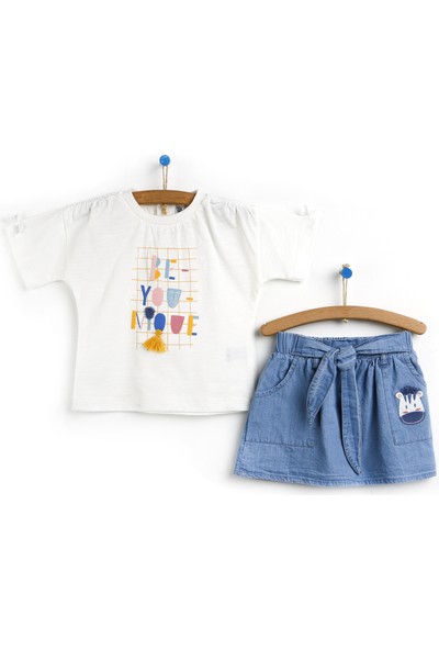 Hellobaby Kız Bebek Eğlenceli Gün Omuz Fırfırlı Tshirt - Nakışlı Denim Etek Hellobaby Kız Bebek Eğlenceli Gün Omuz Fırfırlı Tshirt - Nakışlı Denim Etek
