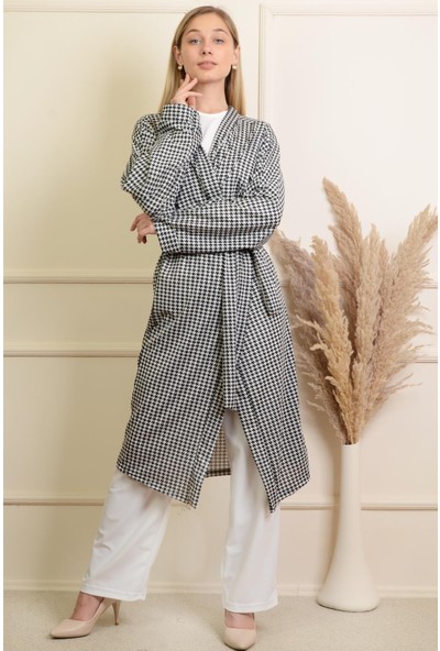Pınkmark Kadın Siyah Beyaz Kaz Ayağı Desenli Tesettür Kimono PMCK25425 Pınkmark Kadın Siyah Beyaz Kaz Ayağı Desenli Tesettür Kimono PMCK25425
