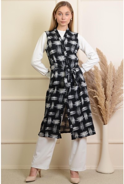 Pınkmark Kadın Siyah Fırça Desenli Tesettür Yelek PMCK25430 Pınkmark Kadın Siyah Fırça Desenli Tesettür Yelek PMCK25430