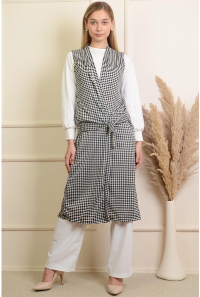 Pınkmark Kadın Siyah Beyaz Kaz Ayağı Desenli Tesettür Yelek PMCK25431 Pınkmark Kadın Siyah Beyaz Kaz Ayağı Desenli Tesettür Yelek PMCK25431