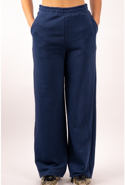 PM Moda Lacivert Yüksek Bel Bol Kesim Örme Eşofman Alt