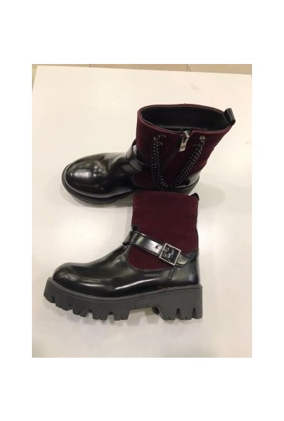 Rugano Bot Bordo Siyah Rugan Tokalı Yandan Fermuarlı