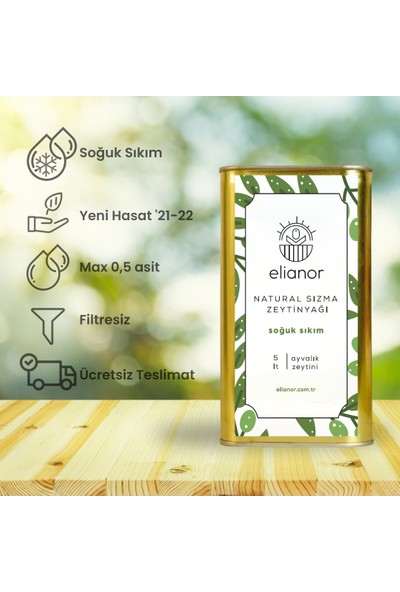 Elianor Klasik Soğuk Sıkım Natürel Sızma Zeytinyağı 5 Litre Teneke Düşük Asit ( Mak 0.5 Asit - Ayvalık - 5lt) Elianor Klasik Soğuk Sıkım Natürel Sızma Zeytinyağı 5 Litre Teneke Düşük Asit ( Mak 0.5 Asit - Ayvalık - 5lt)