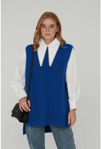 Manuka Düz Örgü Süveter Mavi