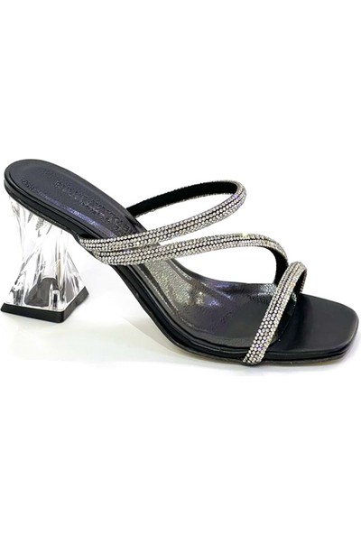 Bulut Ayakkabı Siyah Kadın Üç Bantlı Taşlı Abiye Şeffaf Topuklu Terlik - Siyah - 36 Bulut Ayakkabı Siyah Kadın Üç Bantlı Taşlı Abiye Şeffaf Topuklu Terlik - Siyah - 36