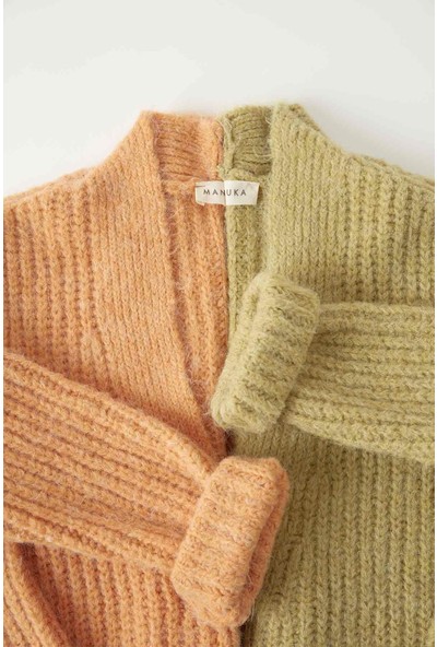 Manuka Yün Efektli Oversize Hırka Somon