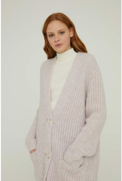 Manuka Yün Efektli Oversize Hırka Lila