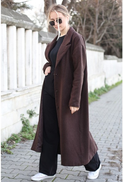 Madmext Mad Girls Kahverengi Uzun Kadın Kaban MG1302