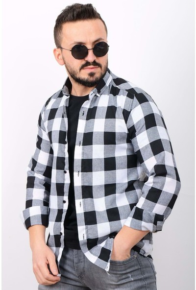 Edwox Erkek Uzun Kollu Kareli Slim Fit Gömlek Beyaz Edwox Erkek Uzun Kollu Kareli Slim Fit Gömlek Beyaz