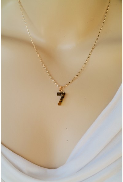 May Collection Gold Siyah Epoksi 7 Rakam Gold Zincir Kolye