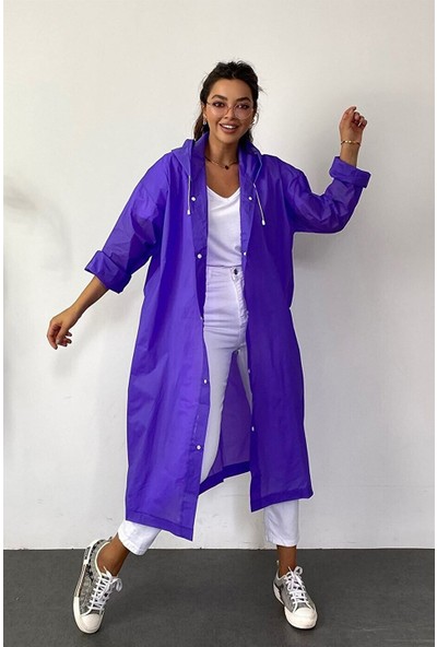 Marlux Kadın Erkek Yağmurluk Kapüşonlu Çıtçıtlı Eva Mor Yağmurluk M21MRC881R09