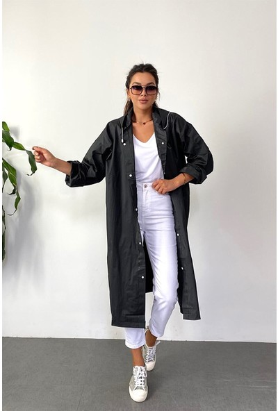 By Marine Kadın Erkek Yağmurluk Kapüşonlu Çıtçıtlı Eva Siyah Yağmurluk BYMMRC881R03