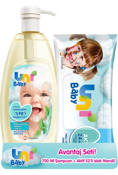 Uni Baby Şampuan 700 ml + 52'li Mendil Hediyeli Uni Baby Şampuan 700 ml + 52'li Mendil Hediyeli
