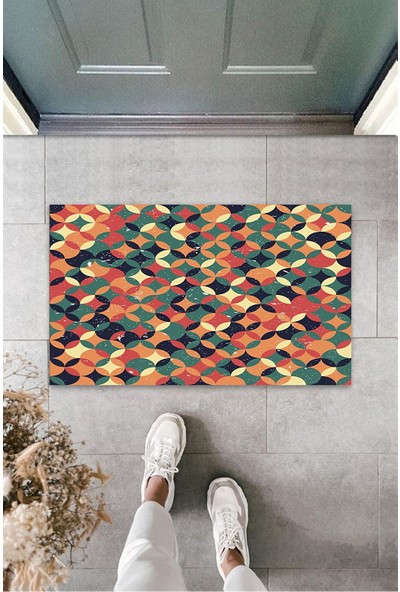 Silkcoat Home Yeşil Kapı Önü Paspası Iç Içe Geçen Daireler Desen PS931