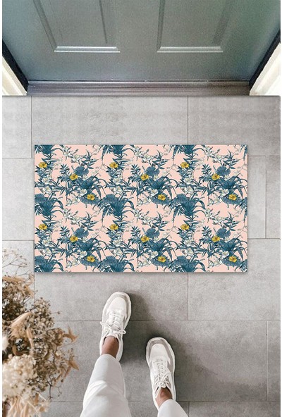 Silkcoat Home Dijital Baskı Pudra Sarı Çiçek Kapı Paspası PS1109