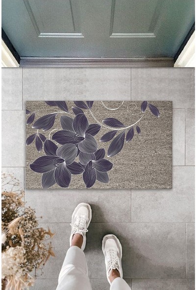 Silkcoat Home Dekoratif Dijital Baskı Gri Zambak Dış Mekan Paspas PS1147