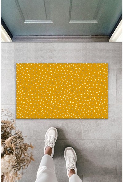 Dekoratif Dijital Baskı Sarı Çizgi Dış Mekan Paspas PS1156