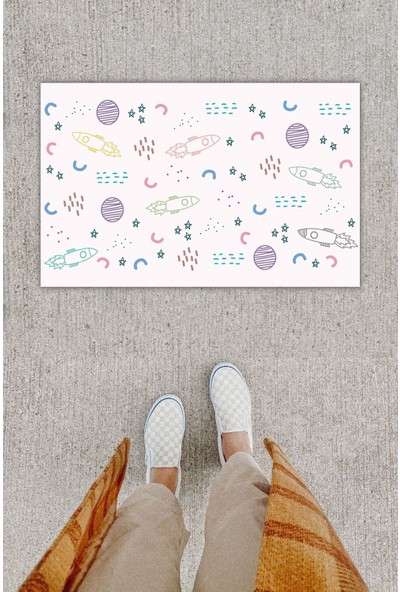Silkcoat Home Dijital Baskı Dekoratif Roket Pudra Kapı Önü Paspası PS1190