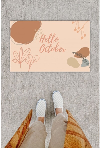 Dijital Baskı Dekoratif Hello October Pudra Kapı Önü Paspası PS1213