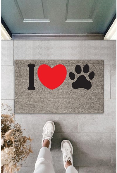 Silkcoat Home Dijital Baskı Gri I Love Pati Kırmızı Kalpli Dekoratif Kapı Paspası PS1301 Silkcoat Home Dijital Baskı Gri I Love Pati Kırmızı Kalpli Dekoratif Kapı Paspası PS1301