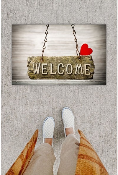 Silkcoat Home Dijital Baskı Dekoratif Welcome Gri Kapı Önü Paspası PS1245
