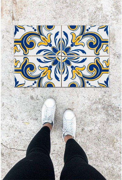 Silkcoat Home Dijital Baskı Renkli Çini Desen Kapı Önü Paspası PS1367