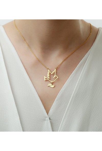 Gümüşistan 925 Ayar Gümüş Güvercin Kuş Silüetli Isimli Kolye