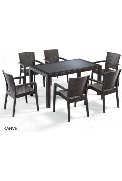 Holiday Rattan Plastik Oturma Grubu - 90 x 150 cm Camlı Masa Takımı 6 Sandalyeli Holiday Rattan Plastik Oturma Grubu - 90 x 150 cm Camlı Masa Takımı 6 Sandalyeli